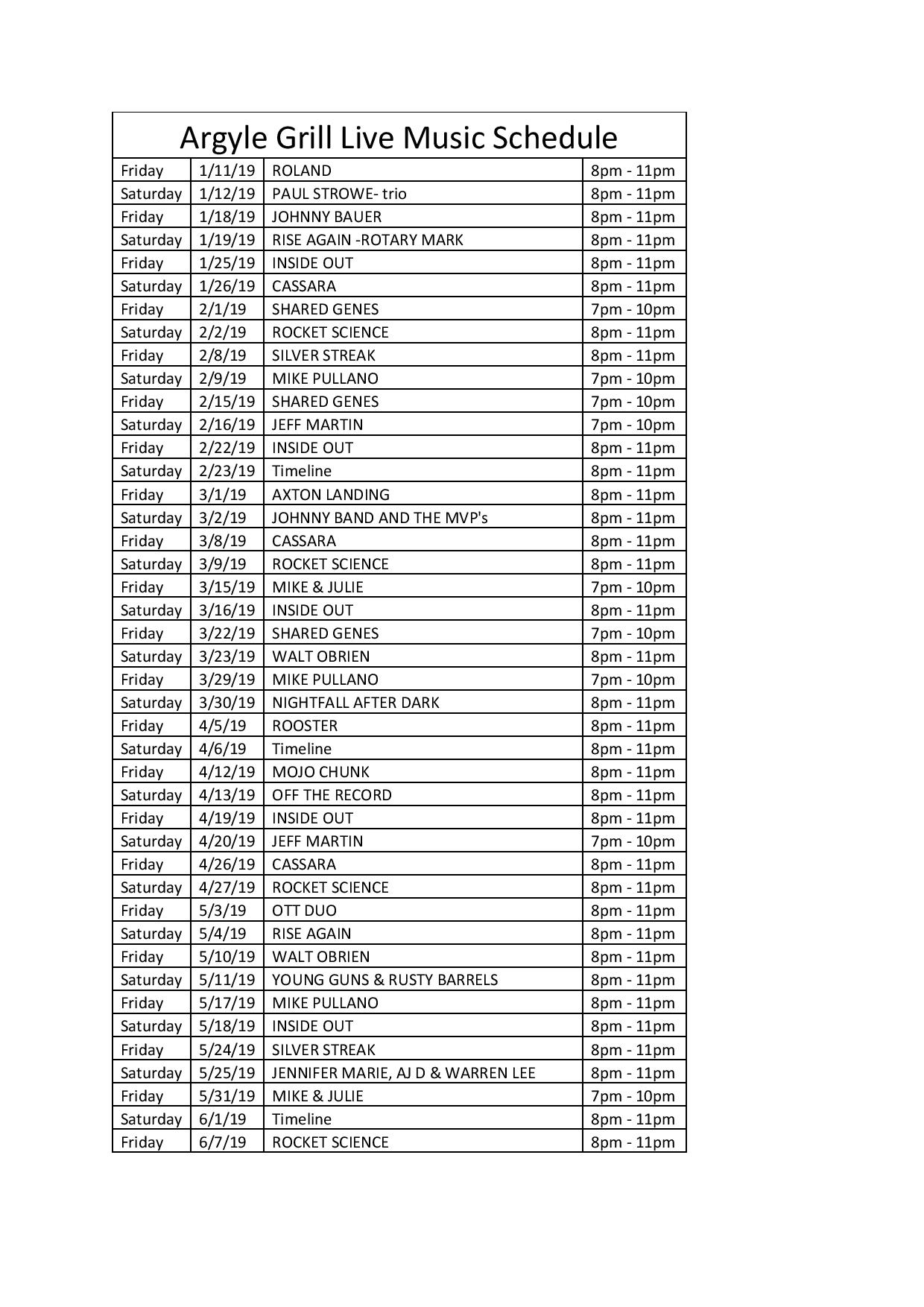 Argyle Grill Live Music Schedule-page-001 | Eagle Vale Golf Club